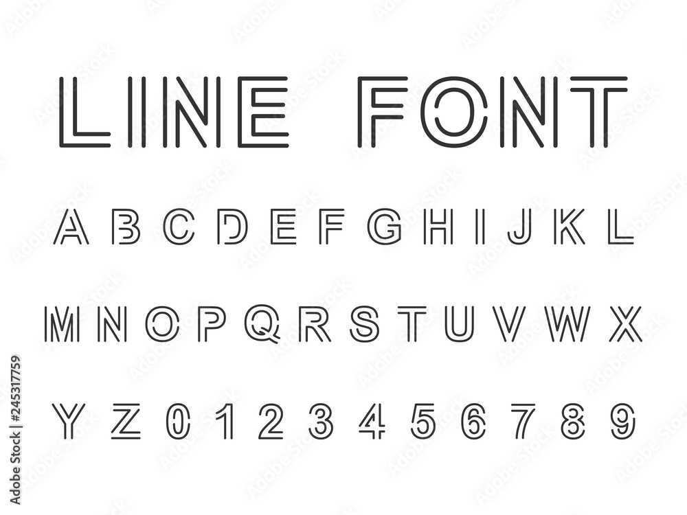Vector set line font.Alphabet and numbers. Stock Vector | Adobe Stock