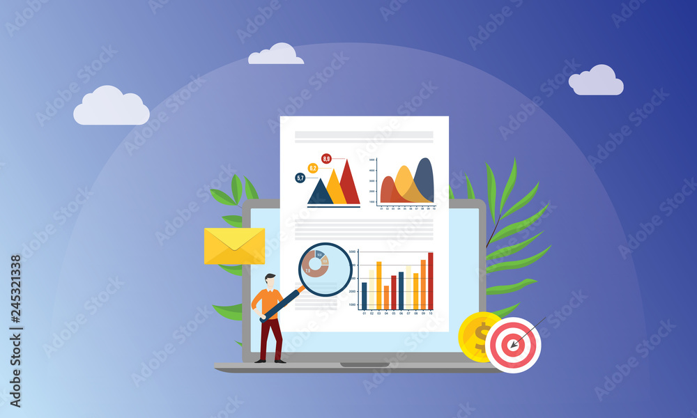 visual data marketing concept with business man people with magnifying ...