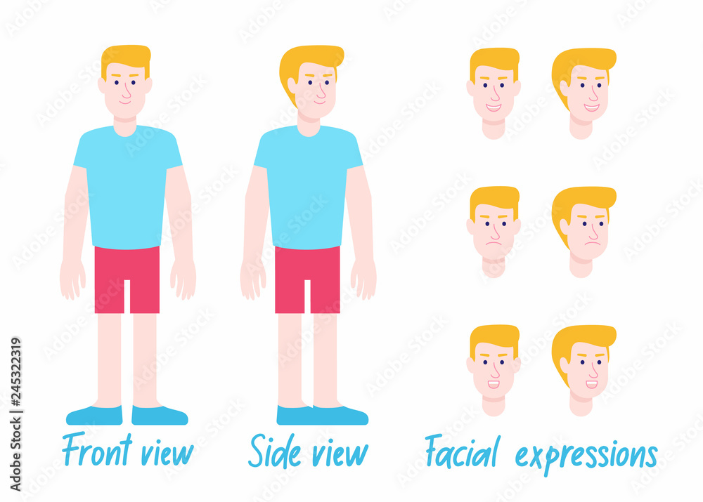 Man on vacation character set ready for animation: separated arms/legs ...