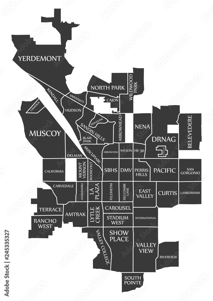 San Bernardino California City Map USA labelled black illustration ...