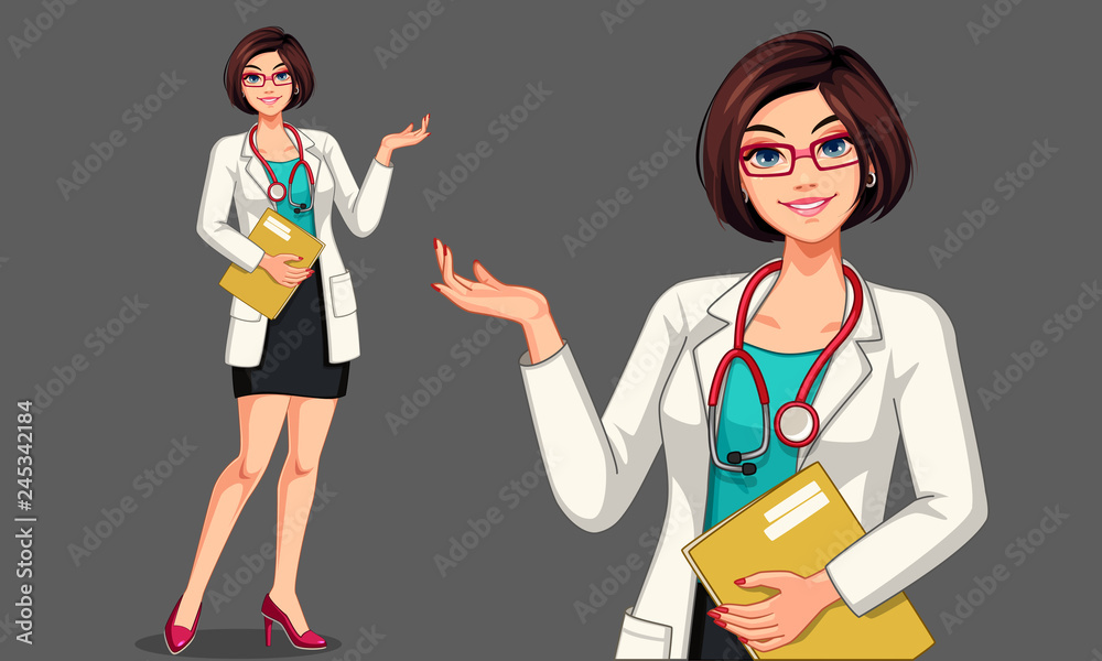 Beautiful young lady doctor vector illustration2 Stock Vector | Adobe Stock