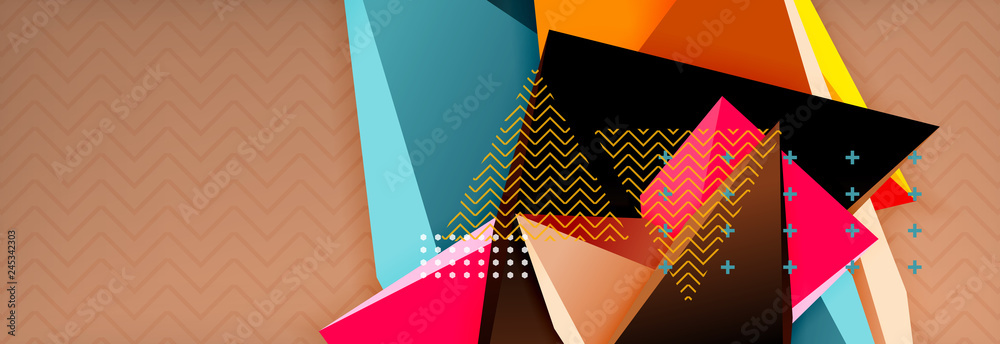 3d triangular shapes geometric background. Origami style pattern with ...
