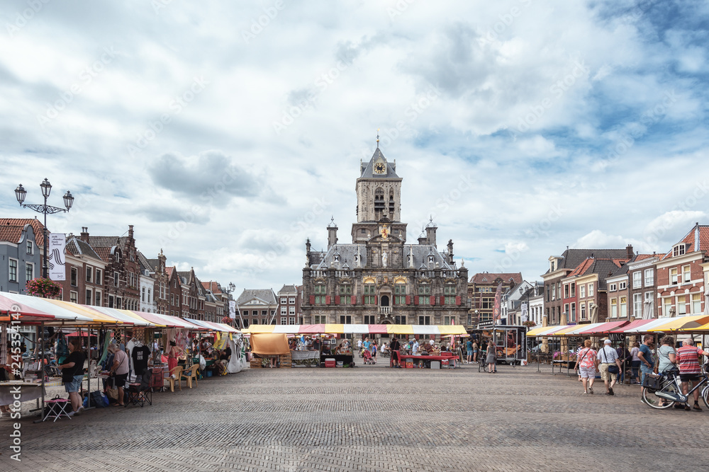 The City Hall at the market square in the old center in Delft which is ...