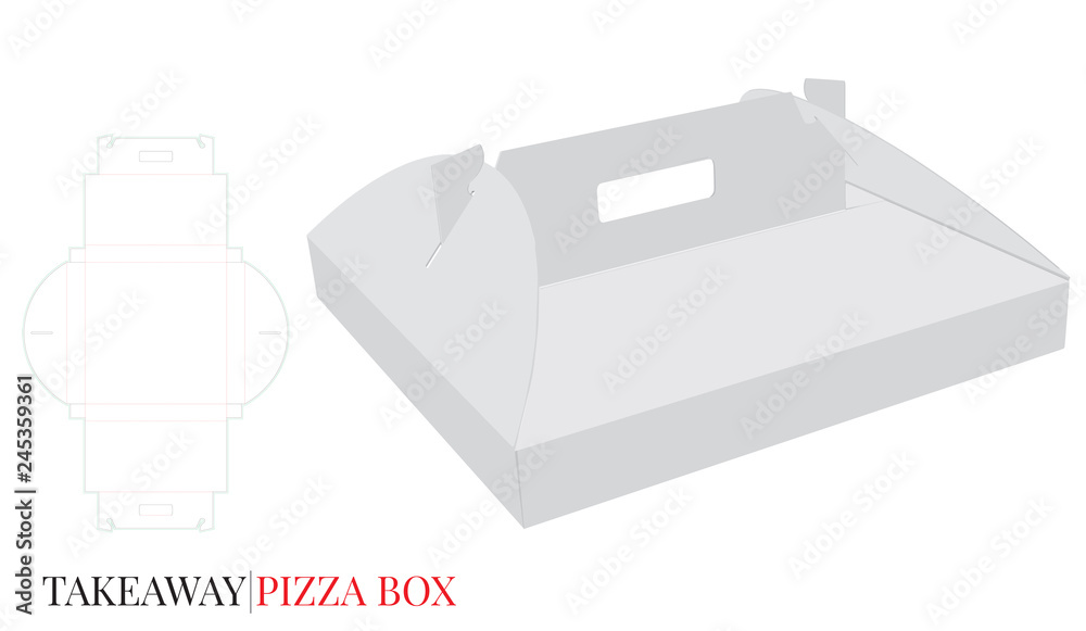 Pizza Box with Handle, Vector with die cut / laser cut layers ...