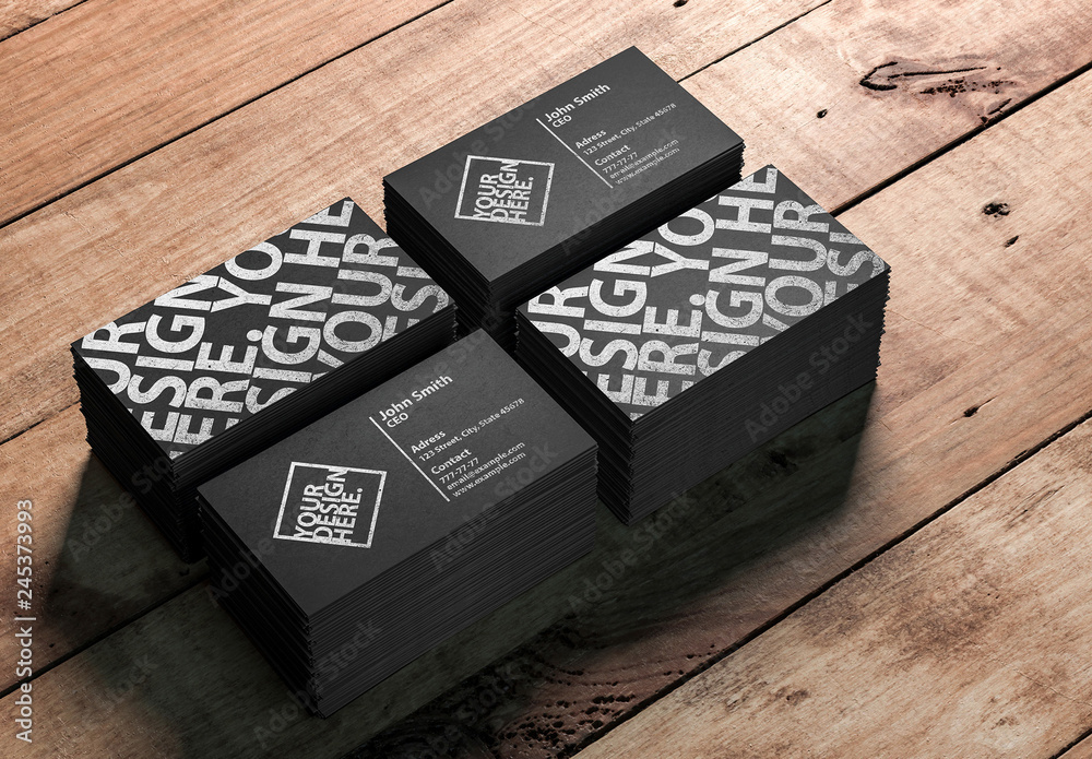 4 Stacks of Business Cards on a Wooden Table Mockup Stock Template ...