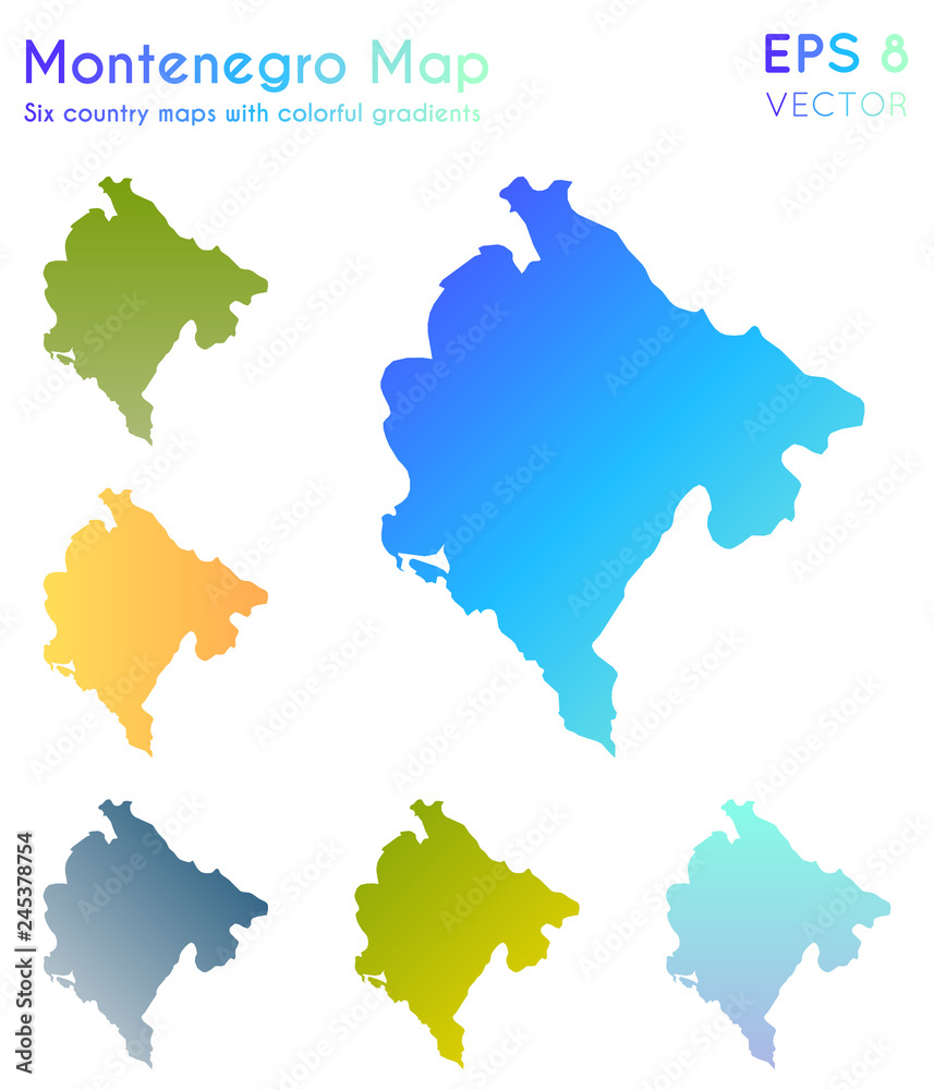 Map of Montenegro with beautiful gradients. Alive set of Montenegro ...