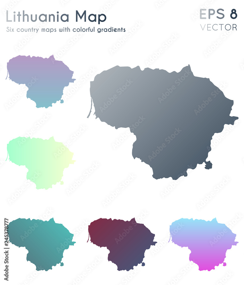 Map of Lithuania with beautiful gradients. Alive set of Lithuania maps ...