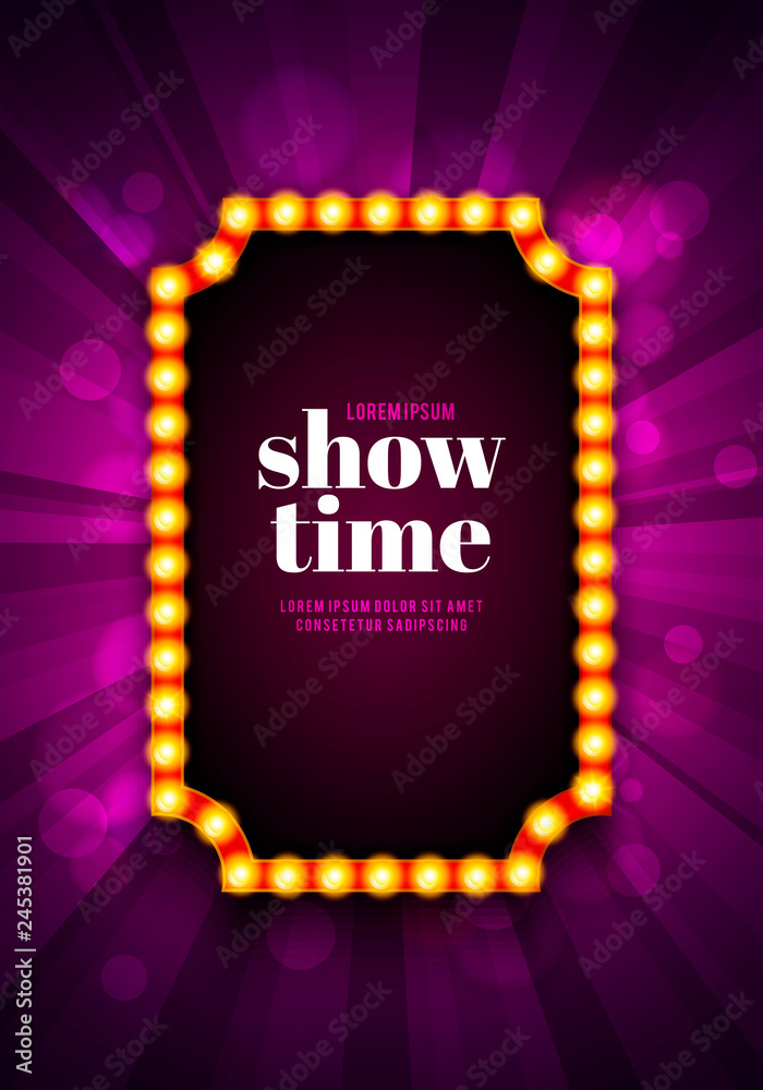 Vector Illustration Shining Retro Cinema Billboard. Vintage Bright Sign ...