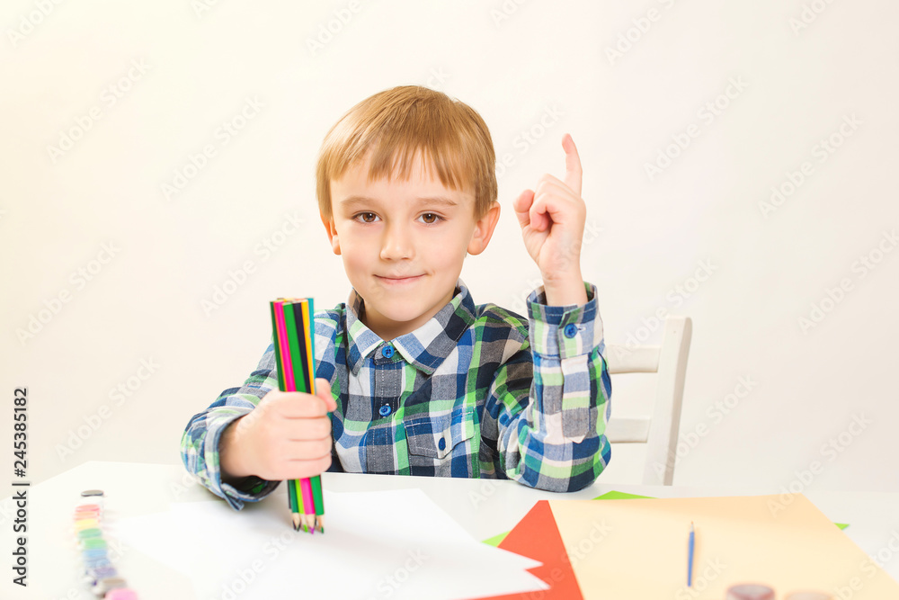 Cute little boy drawing at home. Children's creativity. Creative kid ...