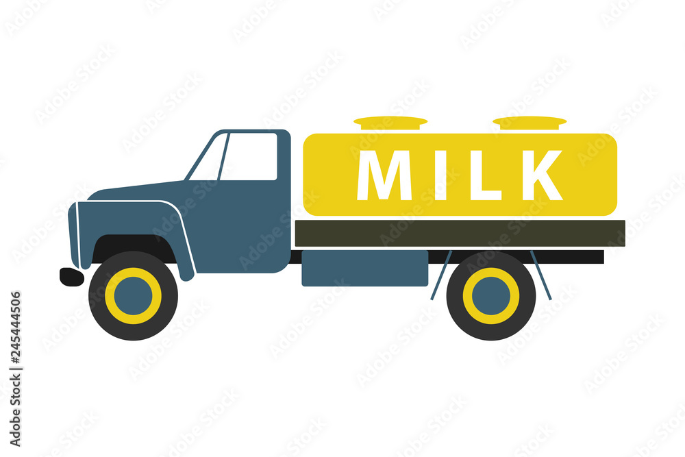 Milk tanker car. Vector image. Side view. Isolated object on white ...
