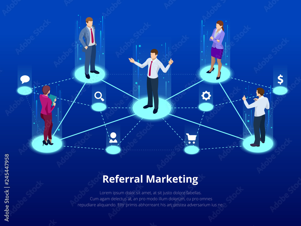 Isometric Referral marketing, network marketing, referral program ...