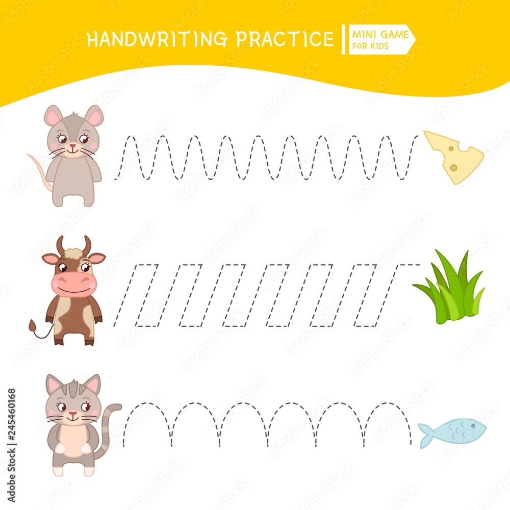 Handwriting practice sheet. Basic writing. Educational game for ...