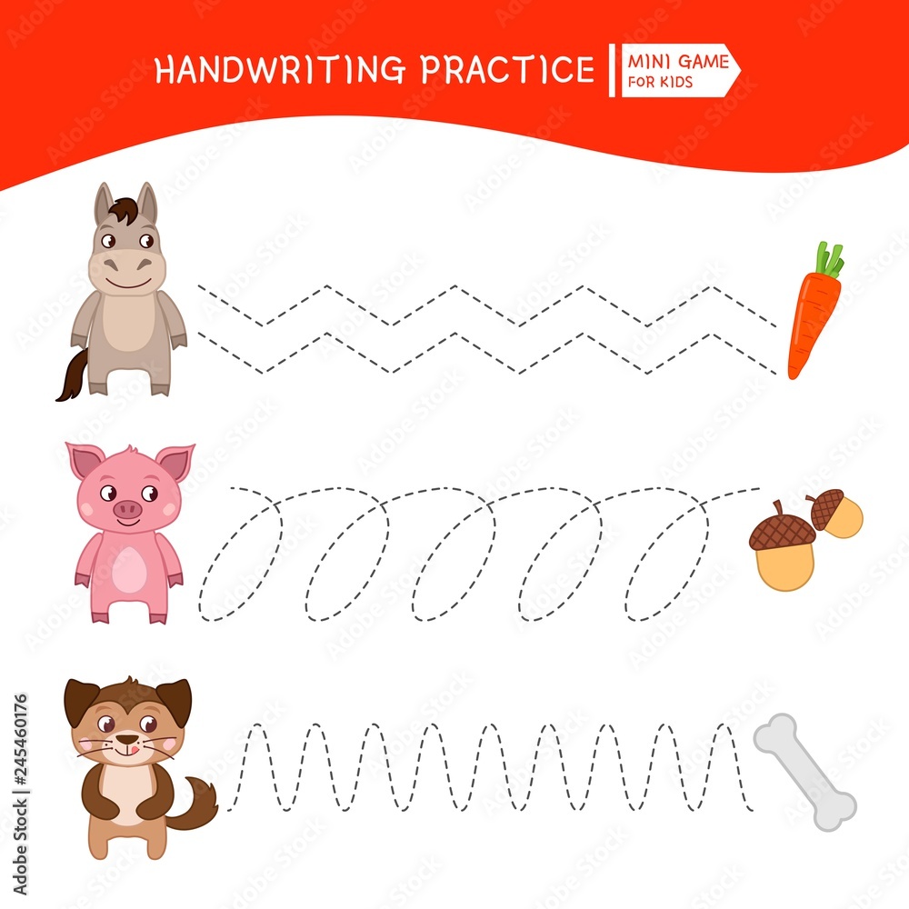 Handwriting practice sheet. Basic writing. Educational game for ...