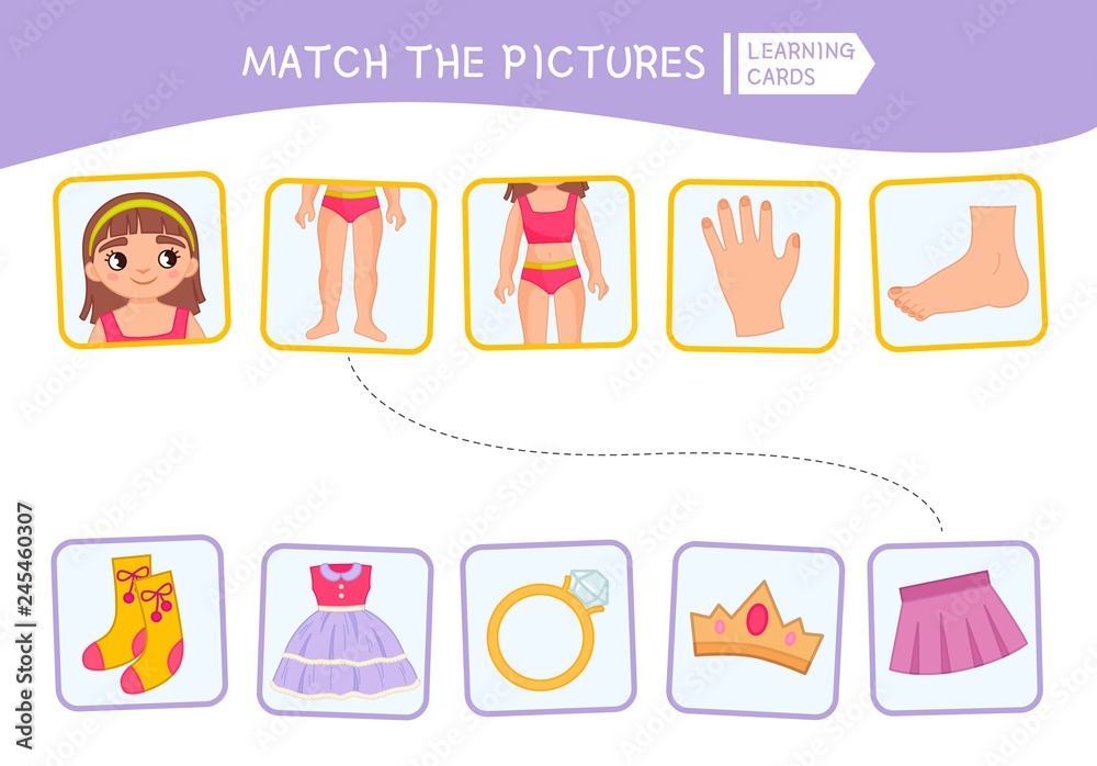 Matching children educational game. Match of body parts and clothing ...