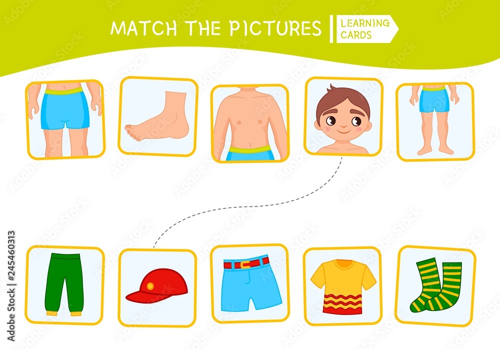 Matching children educational game. Match of body parts and clothing ...