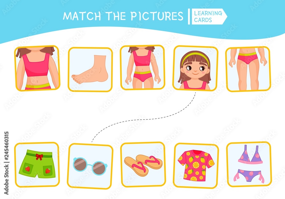 Matching children educational game. Match of body parts and clothing ...