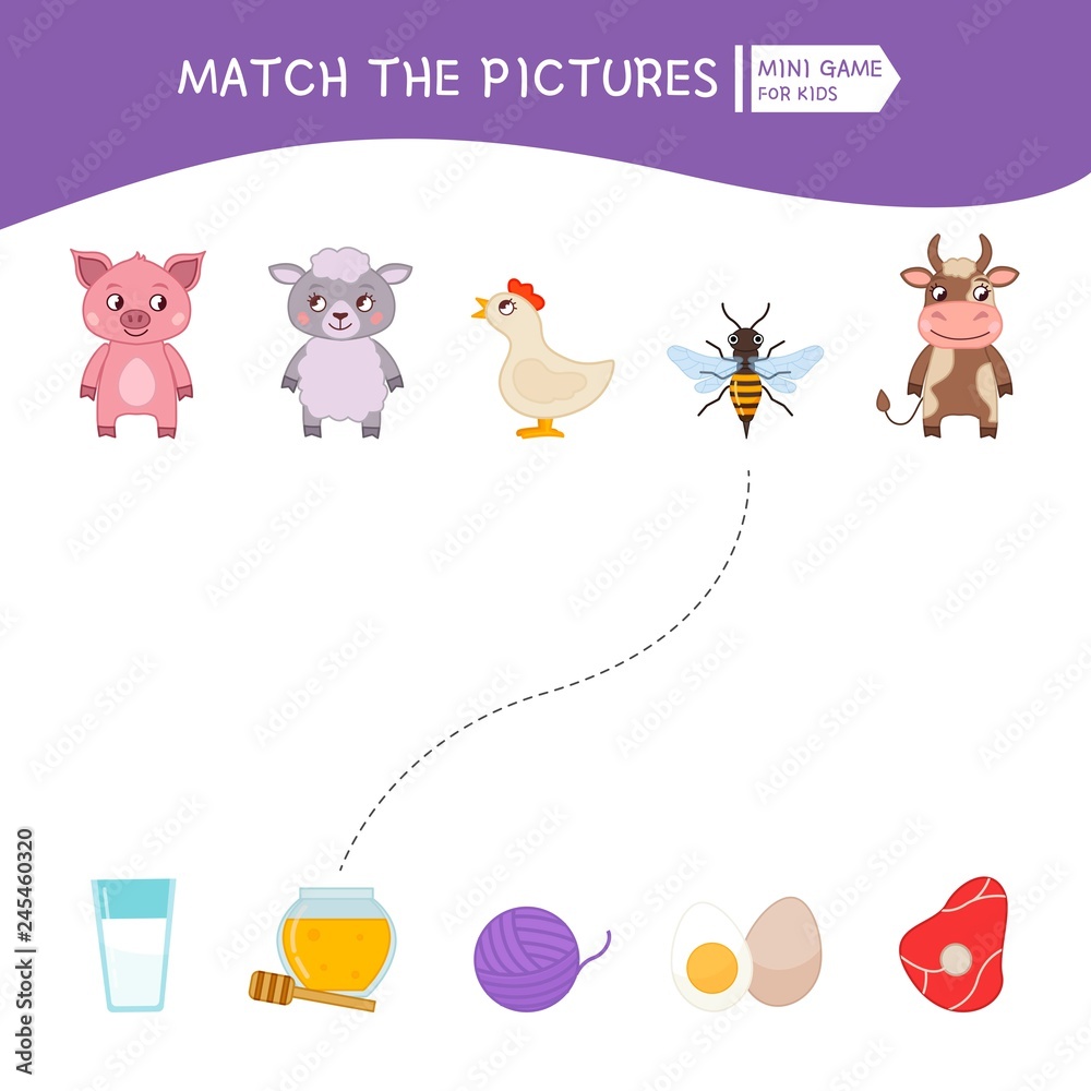 Matching children educational game. Match of animals and foods ...