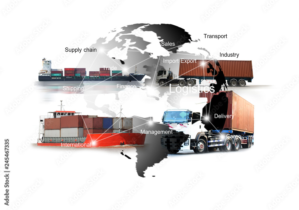 Transportation, import-export and logistics concept, container truck ...