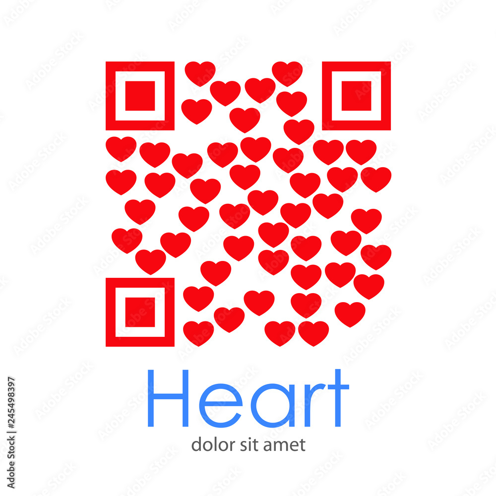 Logotipo abstracto con texto Heart con código QR con corazones en color ...