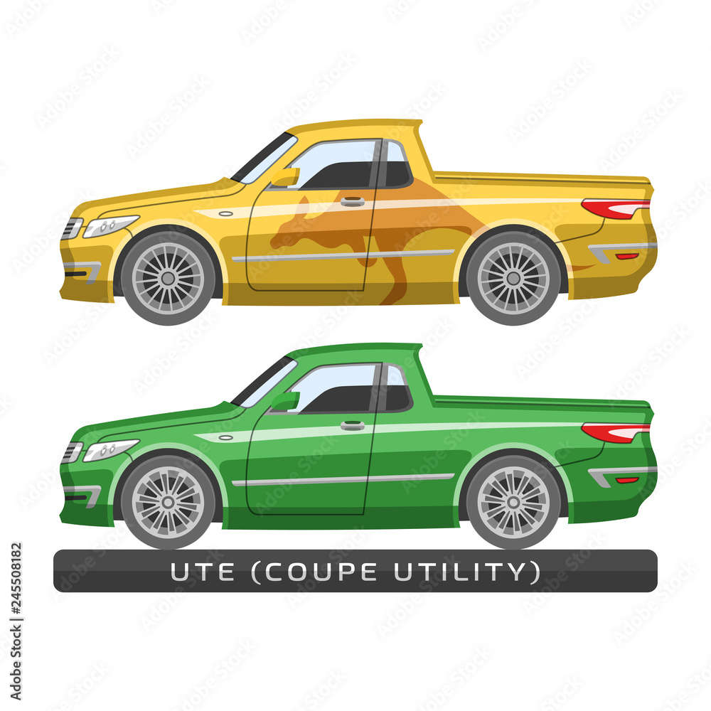 Flat australian utility coupe. Vector isolated illustration of pickup ...