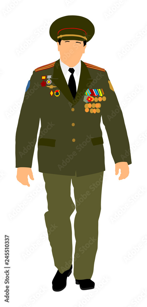 Soviet army officer in uniform vector illustration. Russian general ...