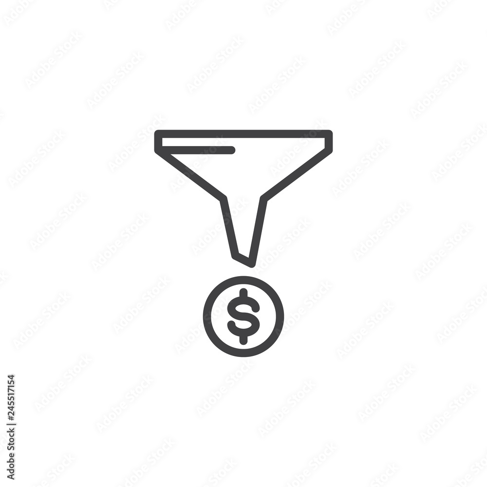 Money funnel line icon. linear style sign for mobile concept and web ...