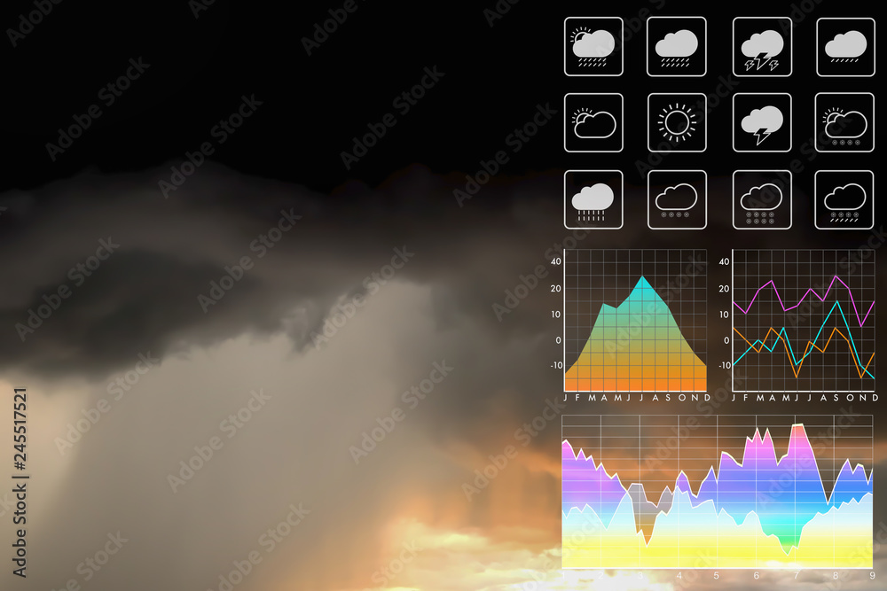 Weather forecast symbol data presentation with graph and chart on ...