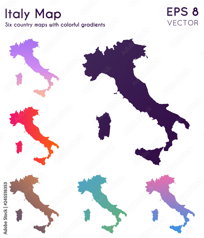 Map of Italy with beautiful gradients. Alive set of Italy maps ...