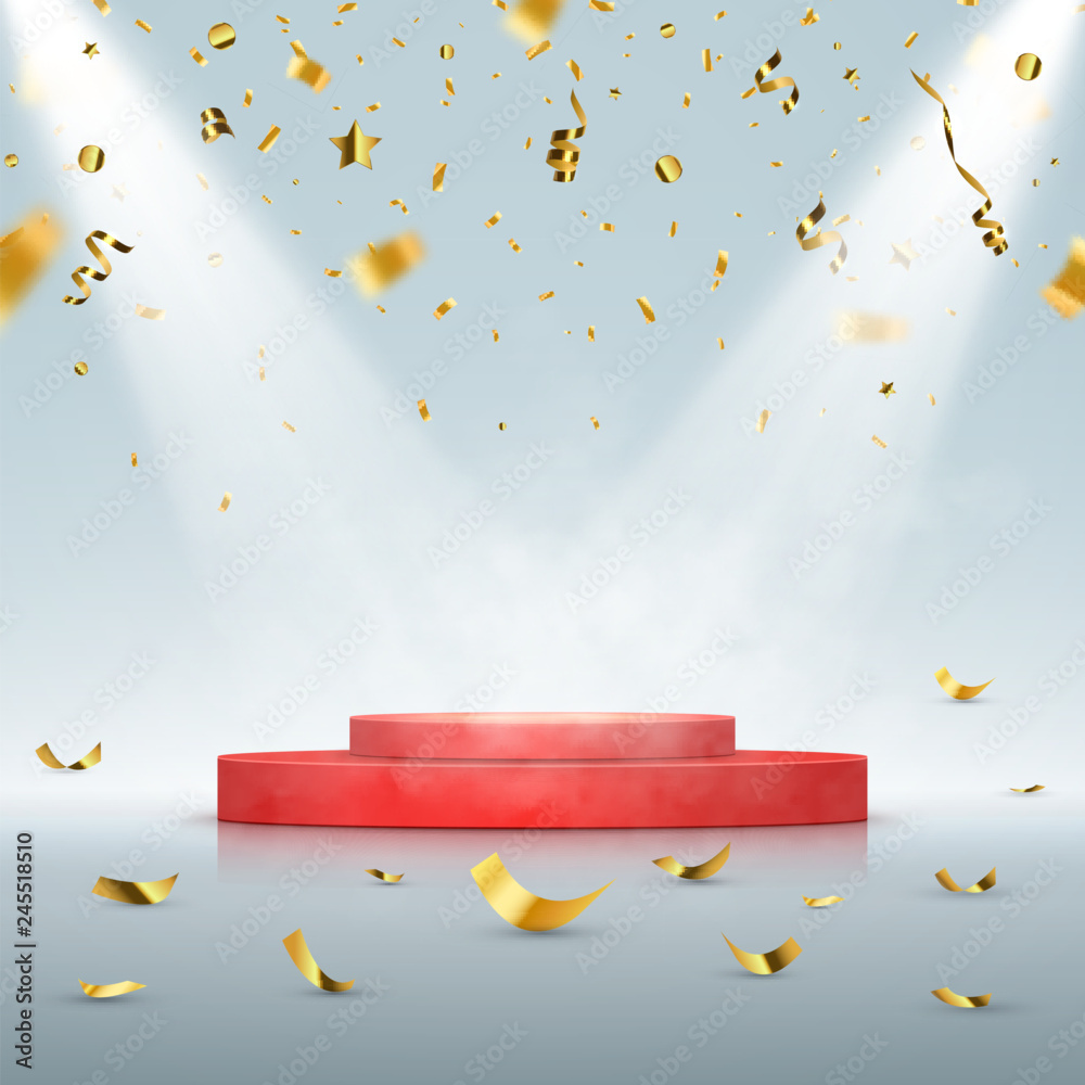 Winner background. Podium with confetti and spotlights. Stock Vector ...
