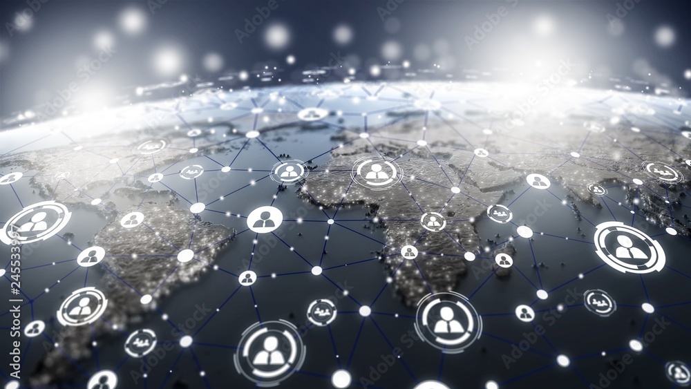 world map with social media network icons structure Stock Illustration ...