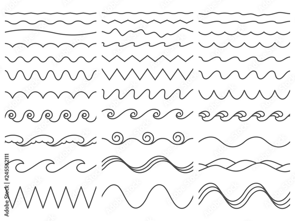 Wavy lines. Wiggly border, curved sea wave and seamless billowing ocean ...