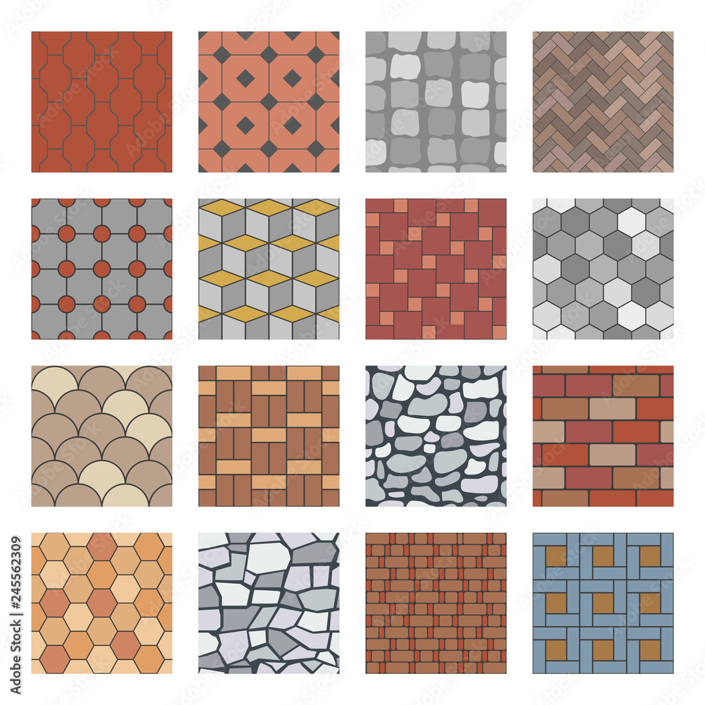 Paving stone pattern. Brick paver walkway, rock stones slab and street ...