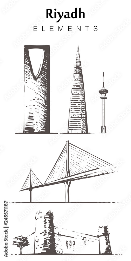 Set of hand-drawn Riyadh buildings. Riyadh elements sketch vector ... Set of hand-drawn Riyadh buildings. Riyadh elements sketch vector ...