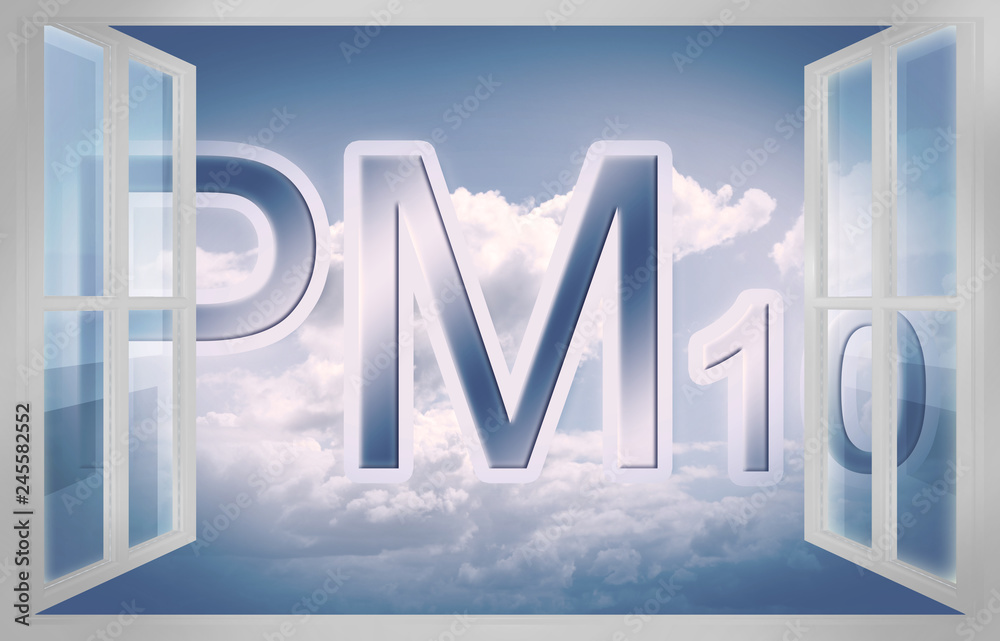 Particulate matter (fine dust PM10) concept image in the air - 3D ...
