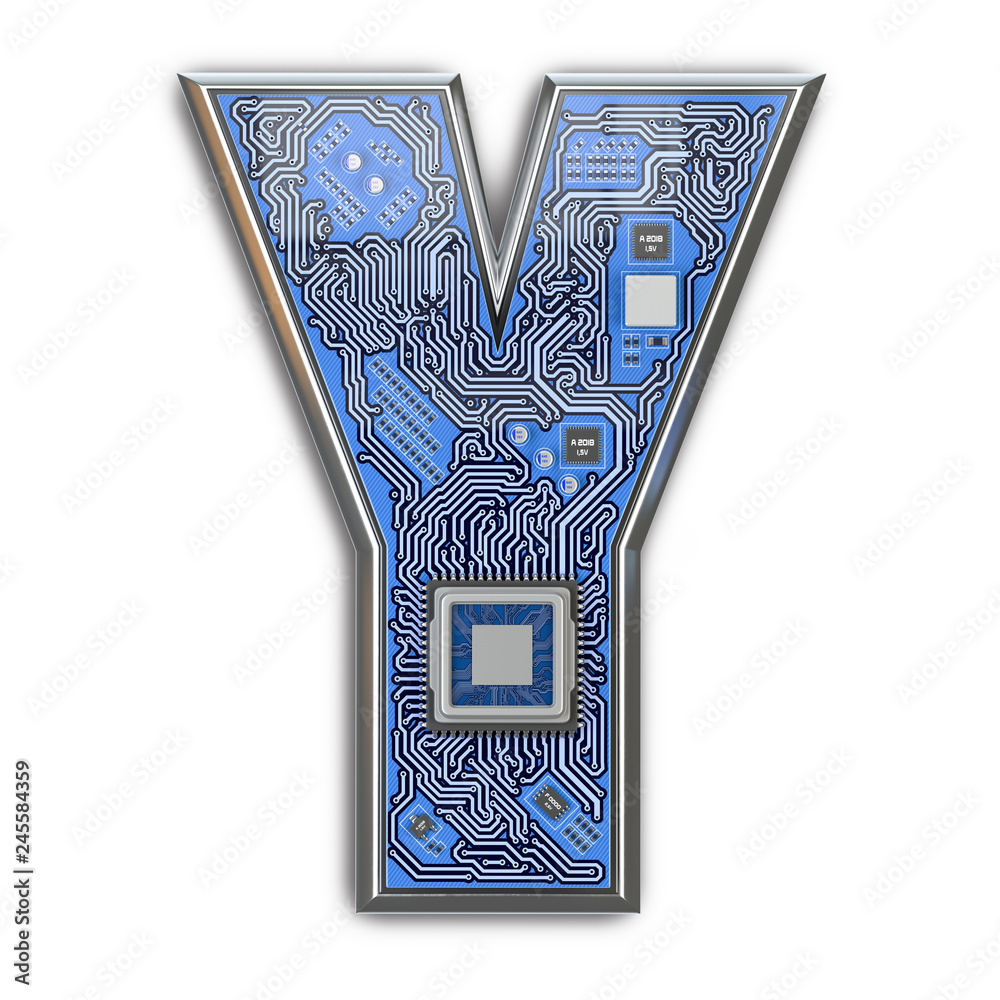 Letter Y. Alphabet in circuit board style. Digital hi-tech letter ...