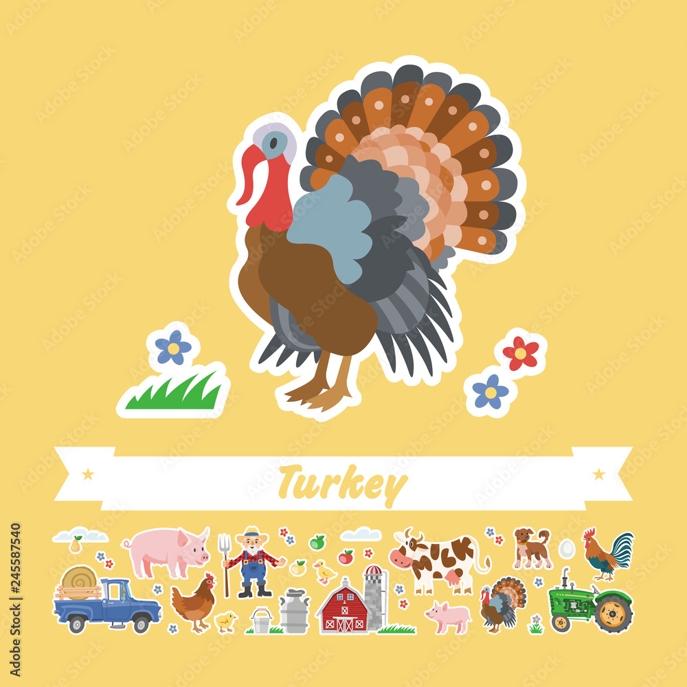 Vector flat illustration of cartoon turkey. Comic isolated funny ...