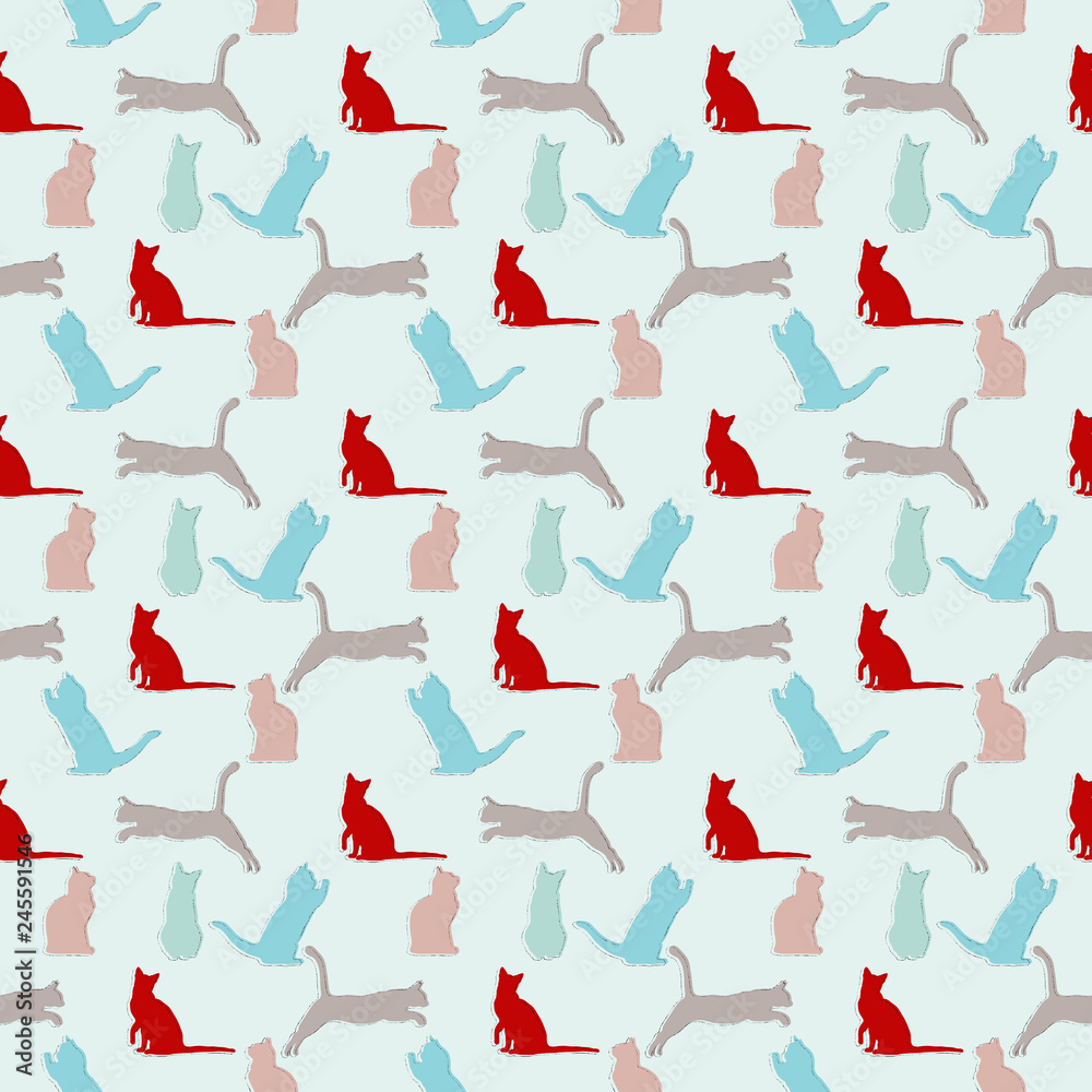 Seamless background with cats in different poses with black grunge ...