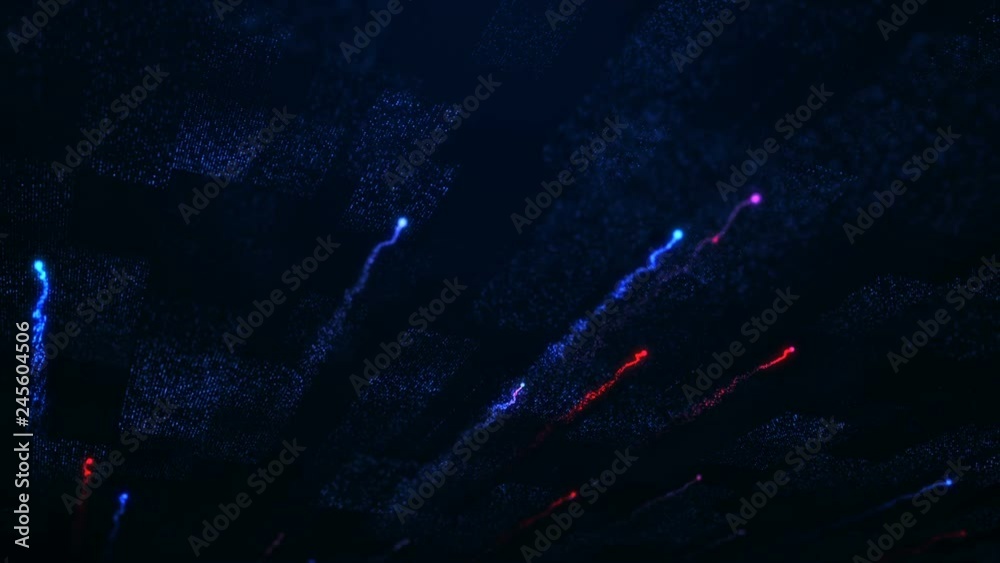 Technological background with flying glowing lines and flickering ...