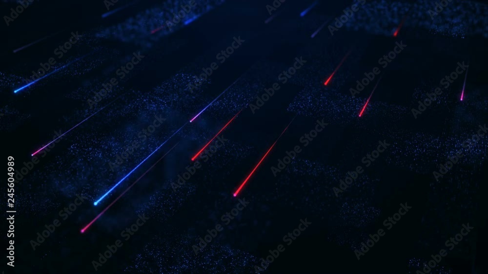 Technological background with flying glowing lines and flickering ...