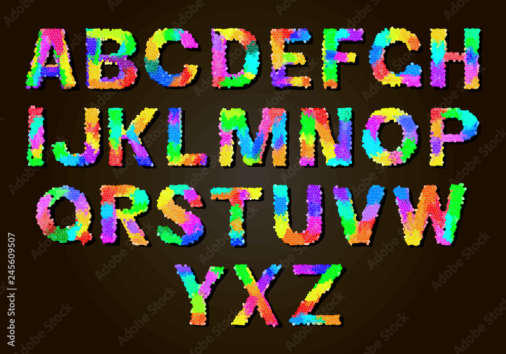 Set of colorful letters. Color vector latin alphabet. Rainbow font ...