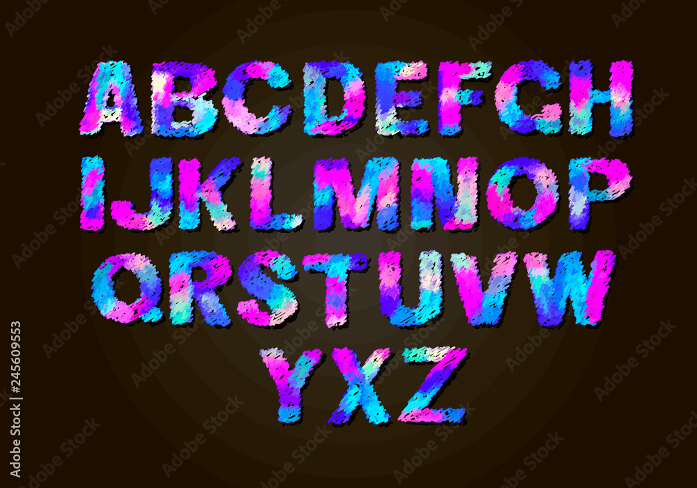 Set of colorful letters. Color vector latin alphabet. Rainbow font ...