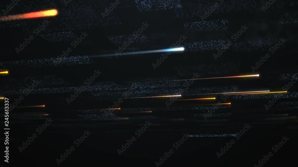 Technological background with flying glowing lines and flickering ...