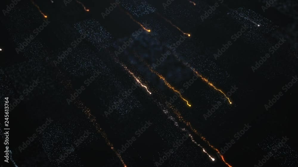 Technological background with flying glowing lines and flickering ...