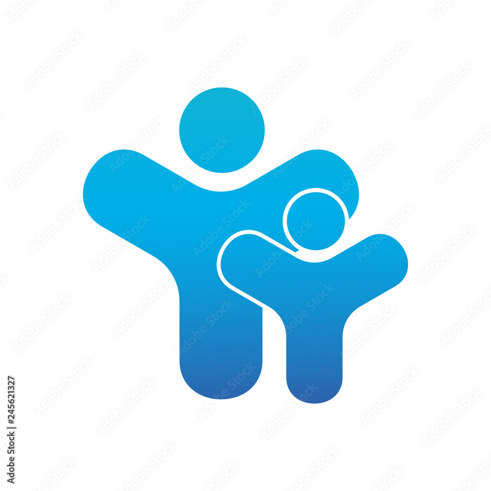 Adoult and child logo. Fathers or mathersday concept. Parenting ...