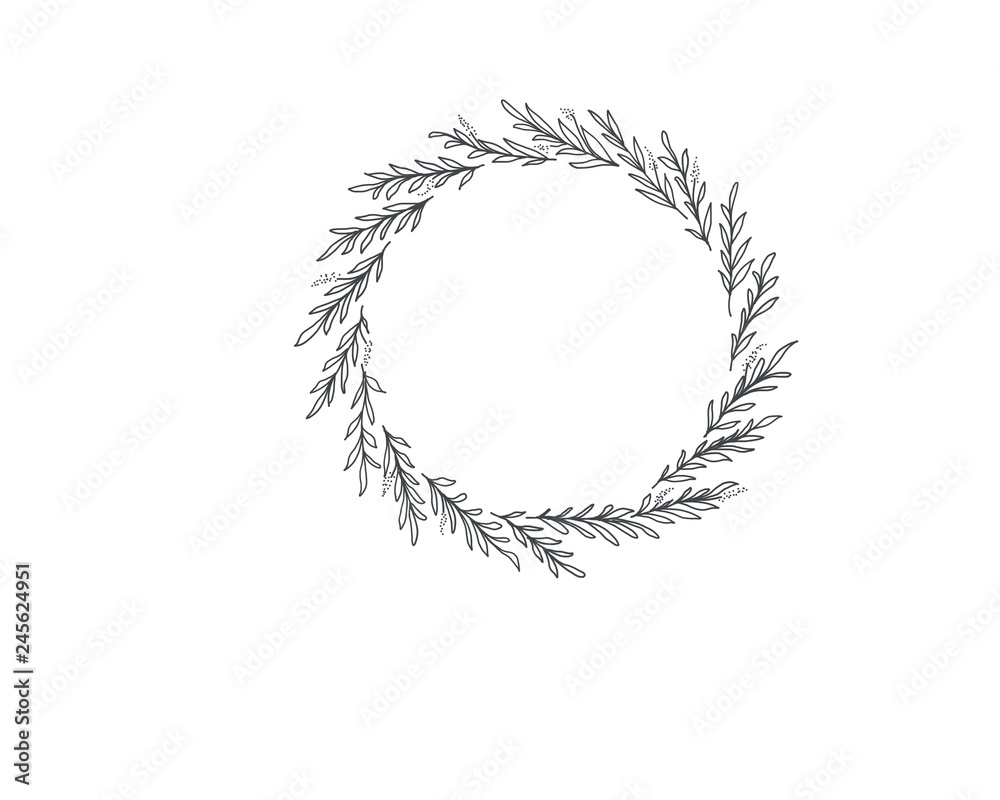 Simple Leaf Wreath Line Drawing Stock Illustration | Adobe Stock