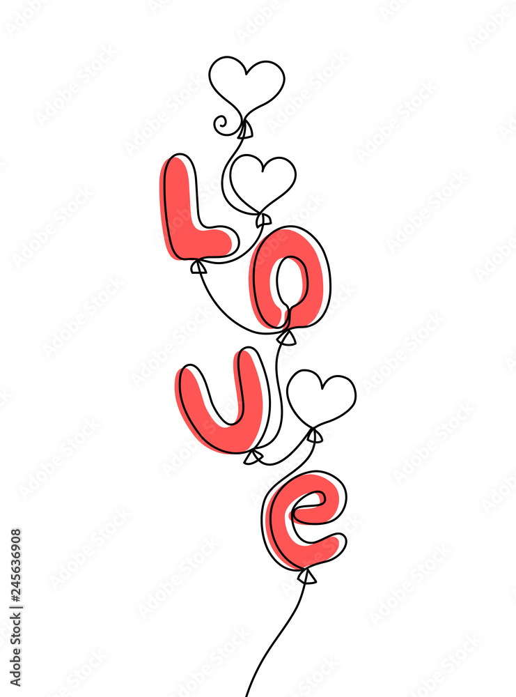 One line drawing balloons sketch isolated on white background. Ballons ...
