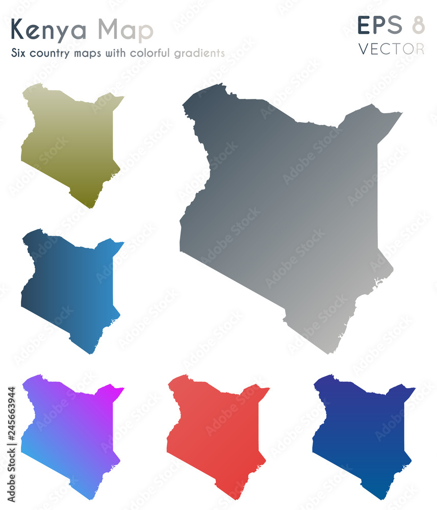 Map of Kenya with beautiful gradients. Alive set of Kenya maps ...