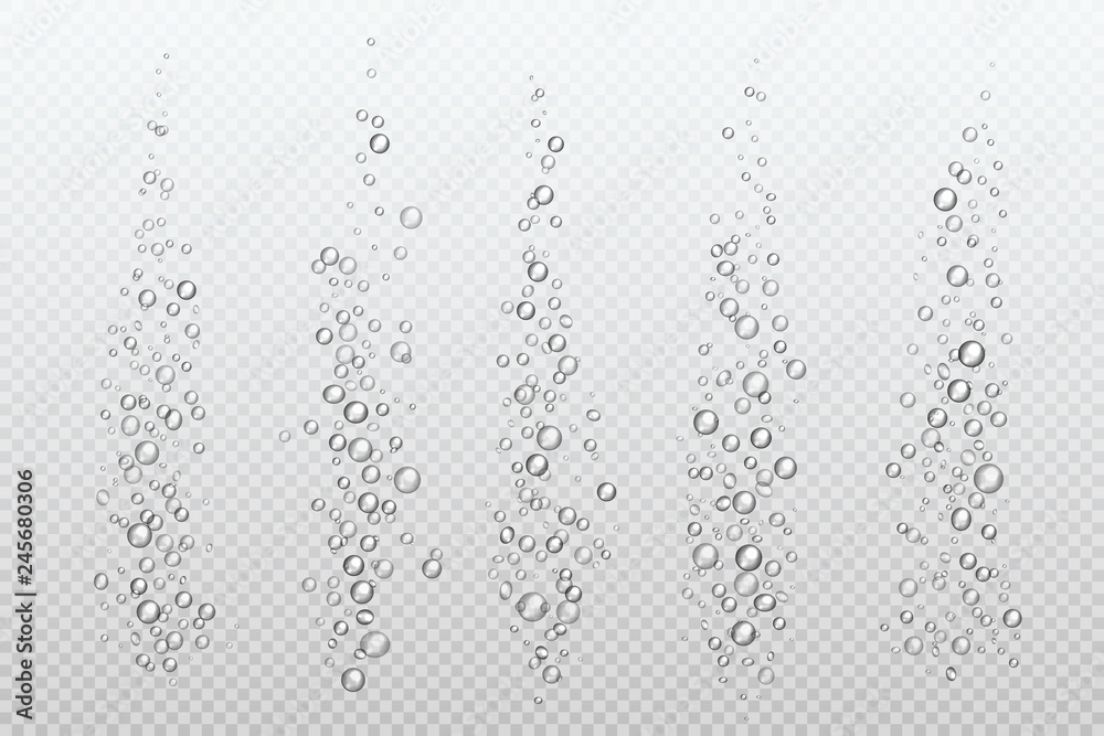 Realistic fizzing bubbles. Underwater carbonate sparkles under water ...