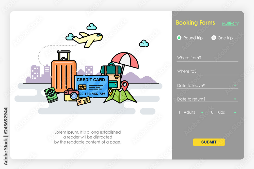 Onboarding screens design in Travel booking form and icon. Modern and ...