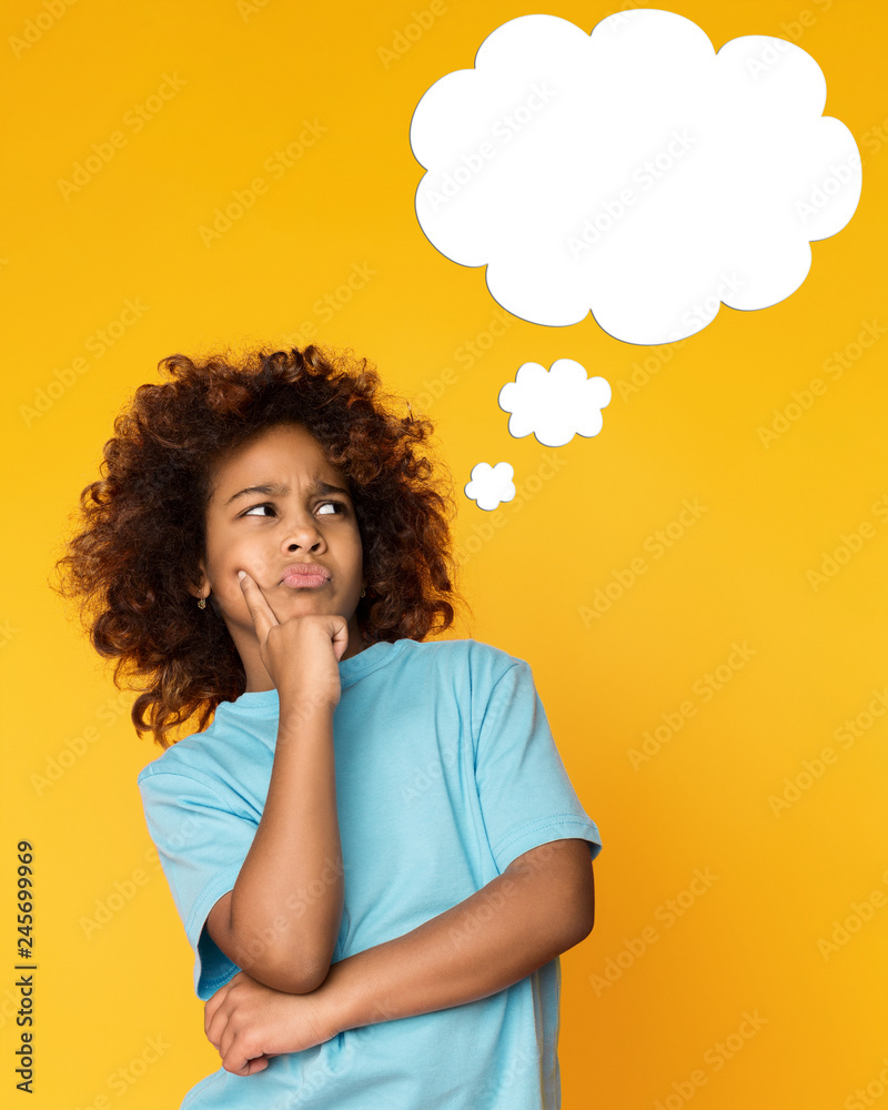 African-american child girl thinking with blank cloud Stock Photo ...